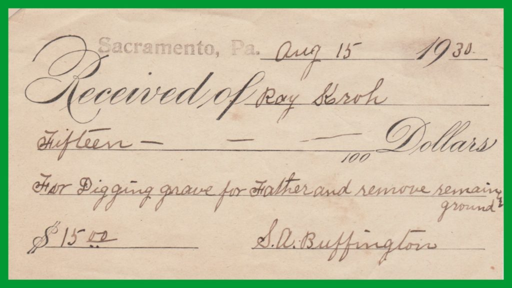 Sacramento – Grave Digging Receipt, 1930 – Lykens Valley: History ...
