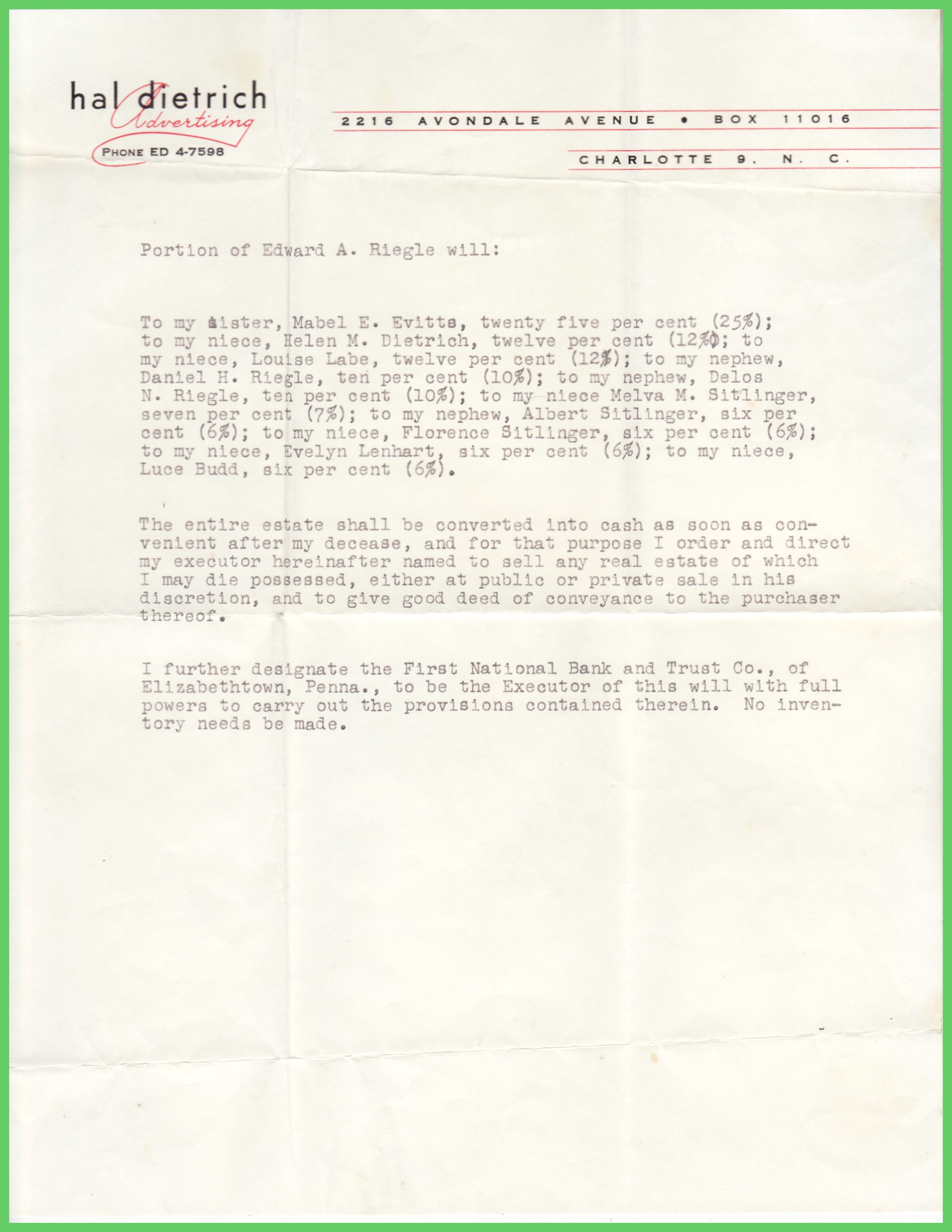 Who Was Left Out of the Edward Riegle Will and Why? – Lykens Valley ...