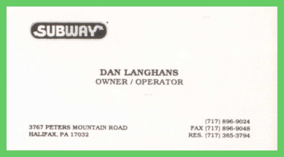 Halifax – Subway Sandwich Shop, 1996 – Lykens Valley: History & Genealogy